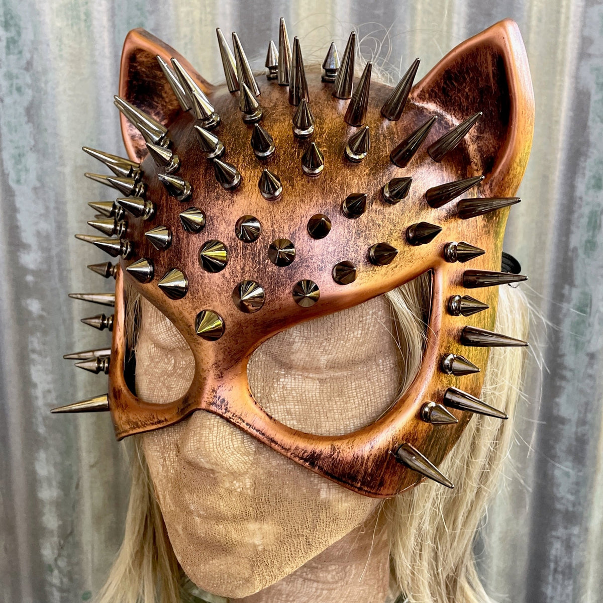 Copper Spiked Cat Mask Silver Costume Steampunk – Phoenix Menswear