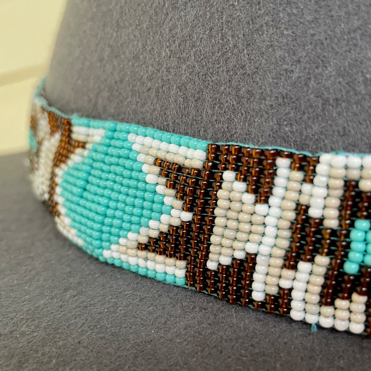 Handmade Beaded Aztec Hatband in Gold Turquoise Blue White Geometric ...
