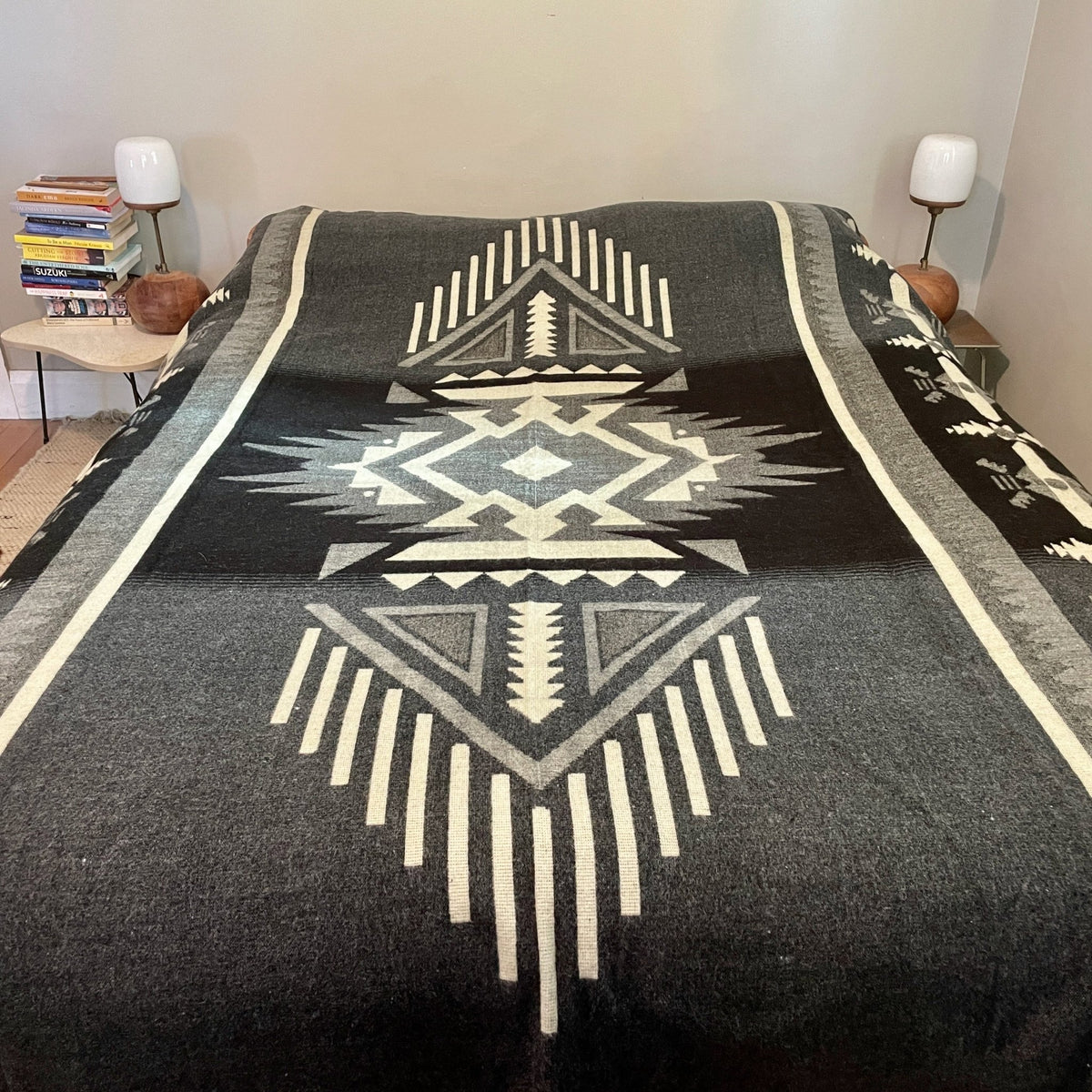 Inca Design Alpaca Wool Lightweight Woven Blanket Black White Geometri ...