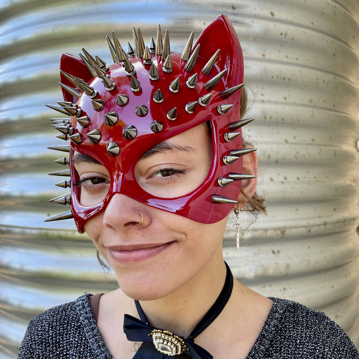 Patent Red Spiked Cat Mask Silver Costume Steampunk – Phoenix Menswear