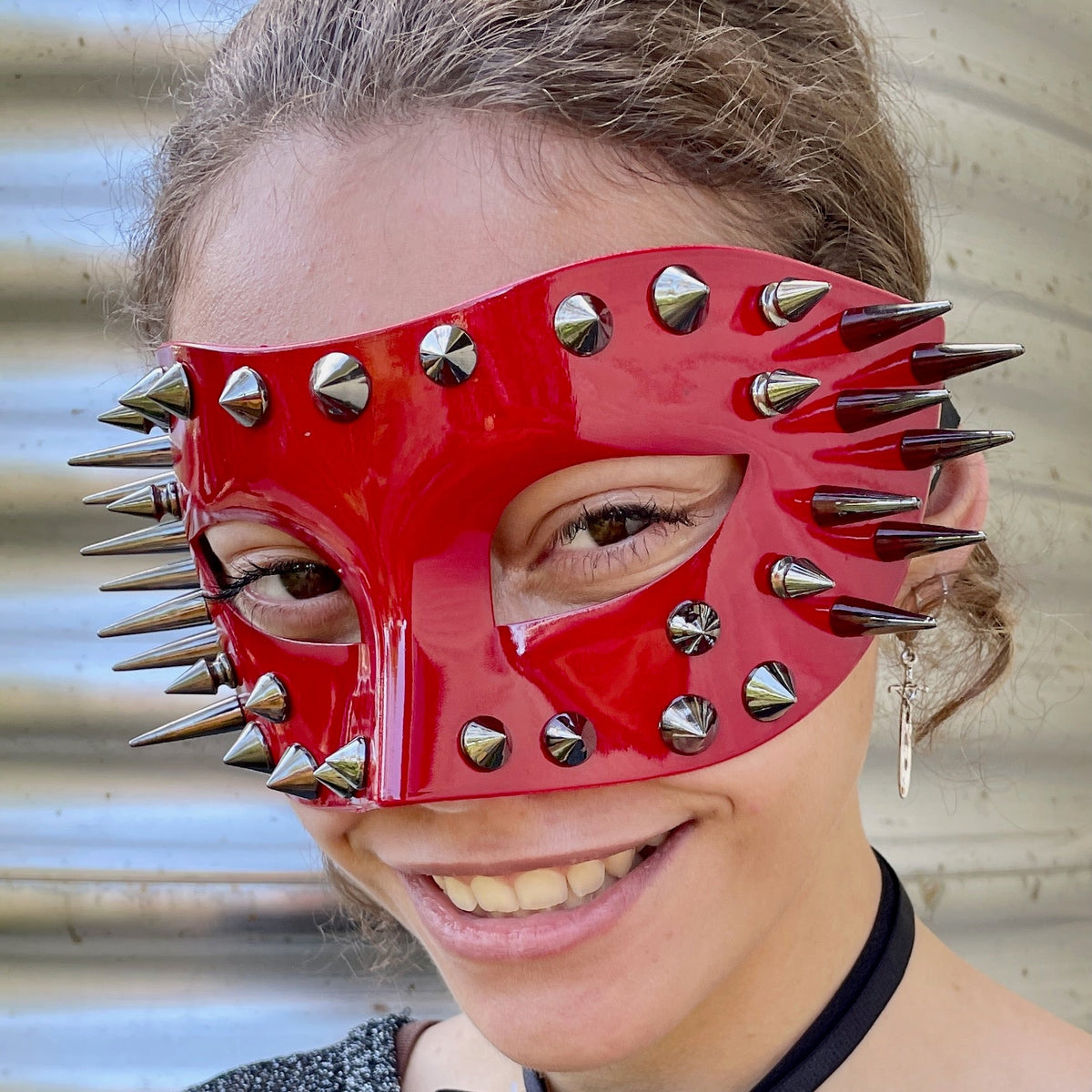 Patent Red Spiked Mask Silver Costume Steampunk – Phoenix Menswear