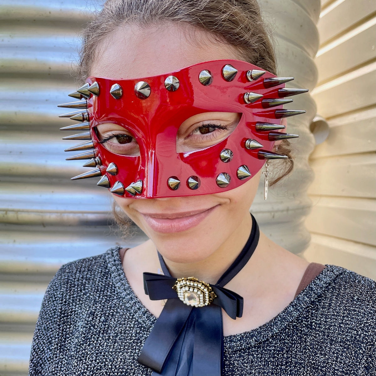 Patent Red Spiked Mask Silver Costume Steampunk – Phoenix Menswear